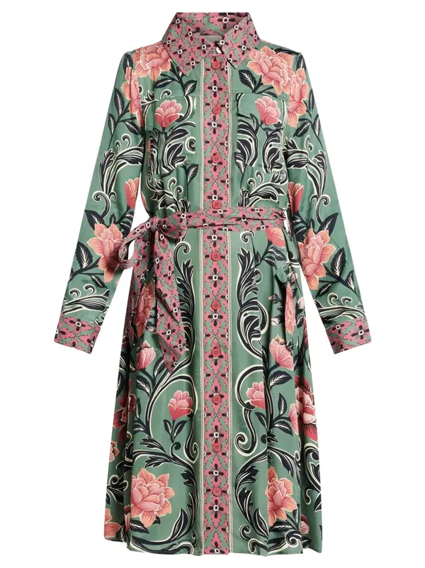 Farm Rio Floral-print Midi Shirt Dress - Green