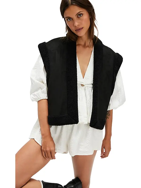 Free People Marianna Vegan Suede Vest - Black