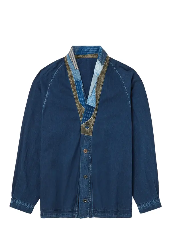 Kapital Tiger Juddbhan Patchwork Denim Cardigan - Blue