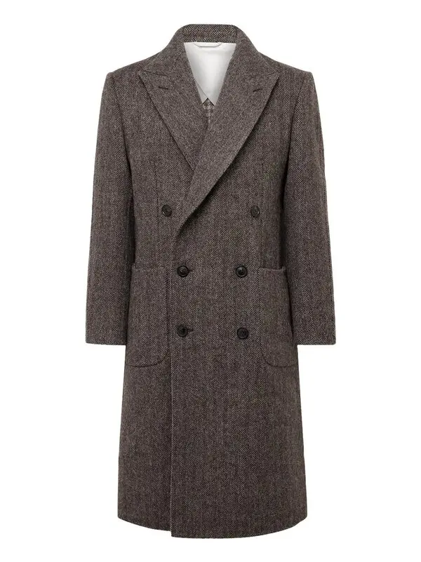 Purdey Town And Country Slim-fit Double-breasted Herringbone Wool Coat - Brown