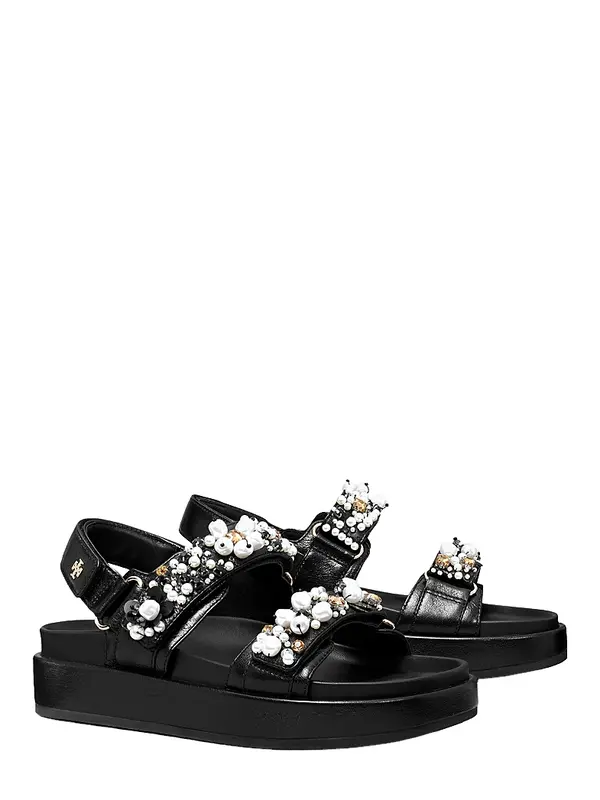 Tory Burch Kira Embellished Platform Sandals - Perfect Black