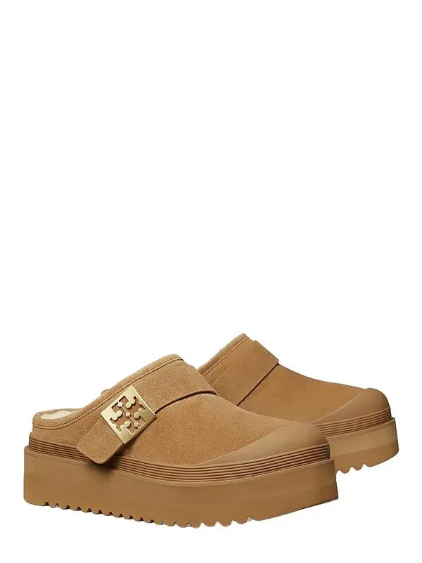 Tory Burch Mellow Shearling Lined Platform Clogs - Chestnut