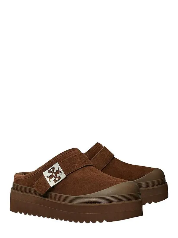 Tory Burch Mellow Shearling Lined Platform Clogs - Dark Cocoa