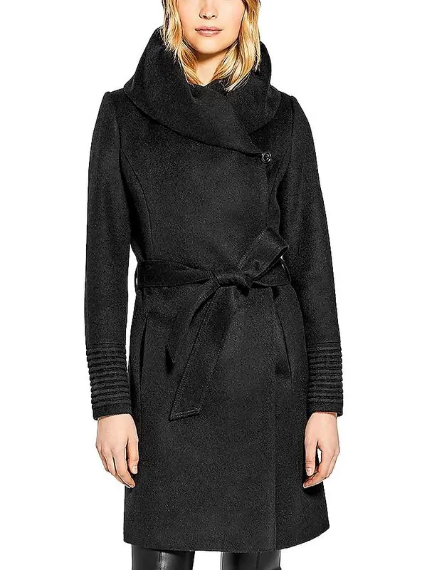 Sentaler Hooded Mid-length Wrap Coat - Black