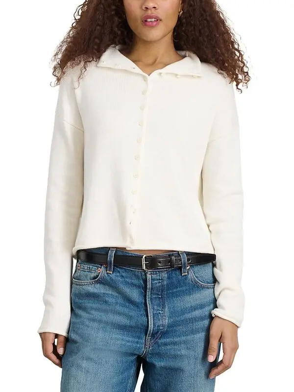 ALEX MILL Taylor Rollneck Cardigan - Ivory