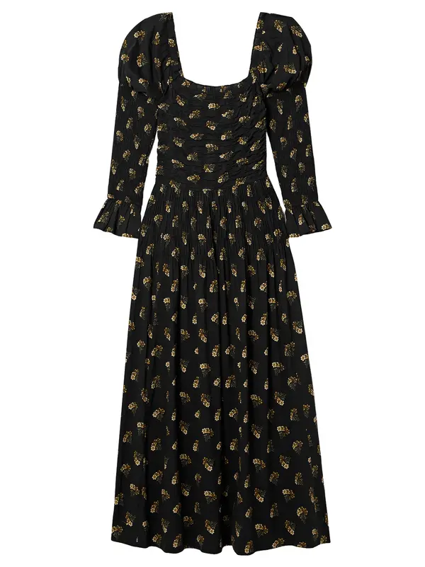 DÔEN Wilmina Floral-print Cotton-blend Maxi Dress - Black