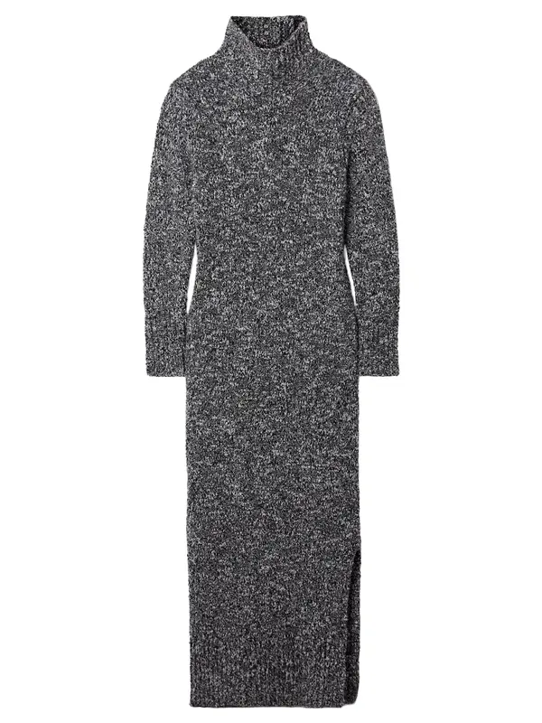 Brandon Maxwell The Frankie Wool-blend Bouclé Turtleneck Maxi Dress - Gray