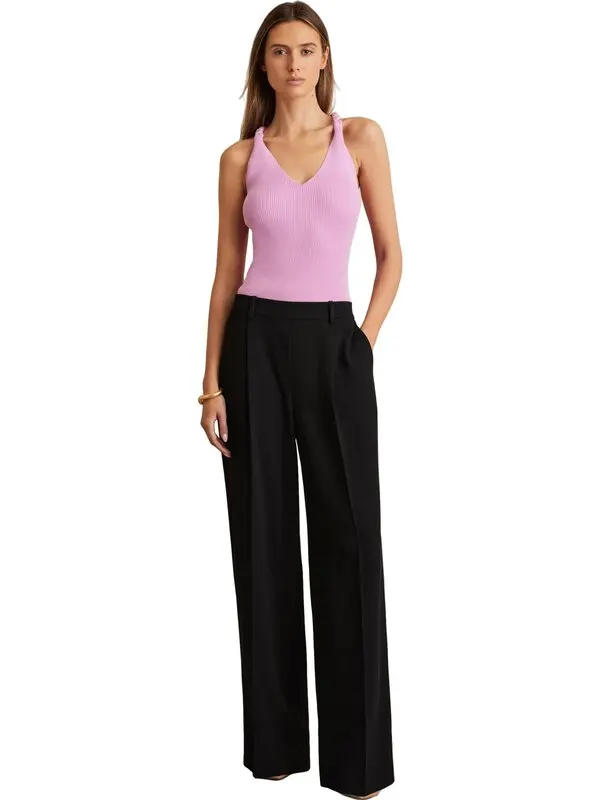 REISS Eden Petite Elasticated-waist Wide-leg Trousers - Black