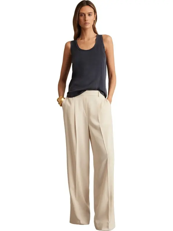 REISS Eden Petite Elasticated-waist Wide-leg Trousers - Cream