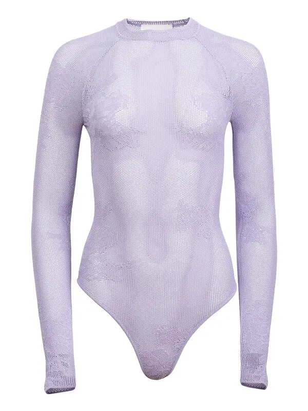 Fleur Du Mal Lace Pointelle Long Sleeve Bodysuit - Smoked Lavender