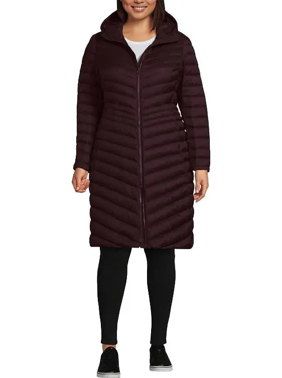 LANDS' END Wanderweight Packable Down Coat - Lush Burgundy