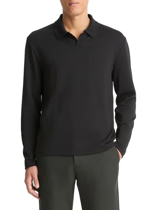 Vince Milano Stitch Johnny Collar Long Sleeve Polo - Black