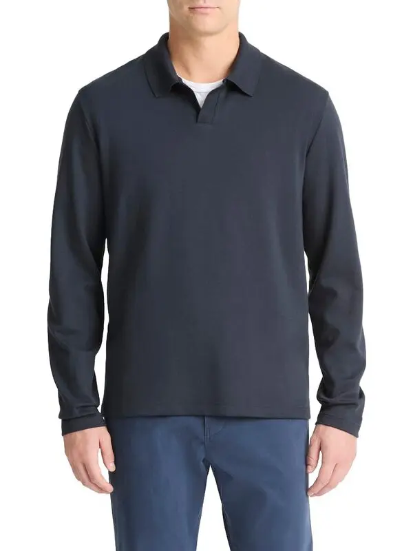Vince Milano Stitch Johnny Collar Long Sleeve Polo - Coastal