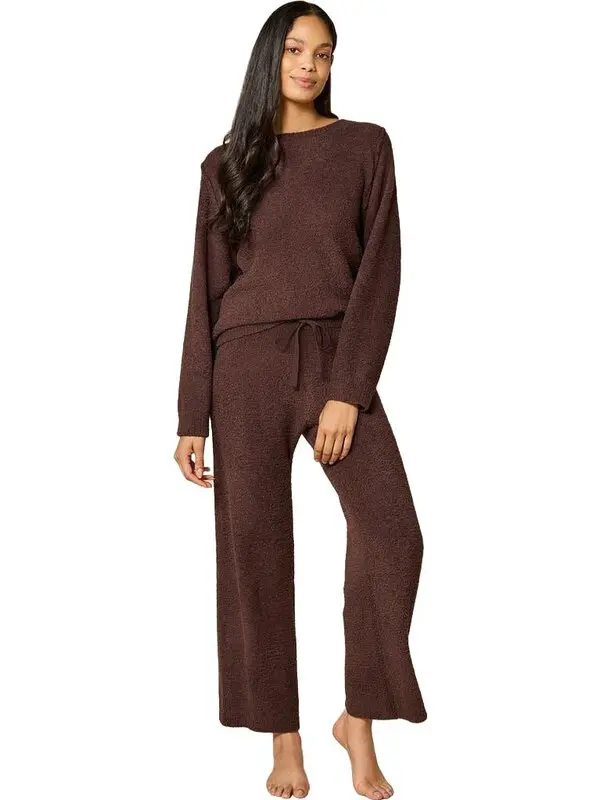 SOFTIES Solid Marshmallow Reverse Seam Crew Neck Lounge Set With Bracelet Sleeve - Espresso