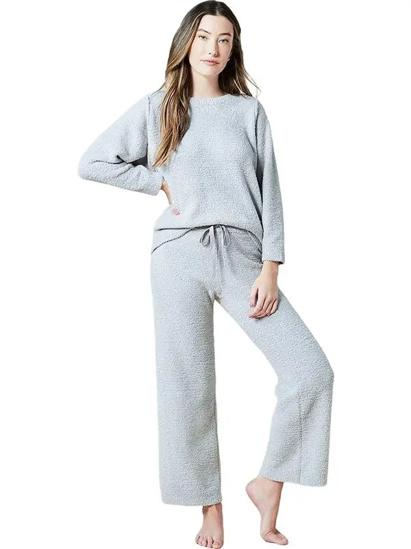 SOFTIES Solid Marshmallow Reverse Seam Crew Neck Lounge Set With Bracelet Sleeve - Grey