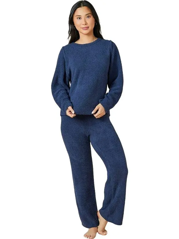 SOFTIES Solid Marshmallow Reverse Seam Crew Neck Lounge Set With Bracelet Sleeve - Midnight