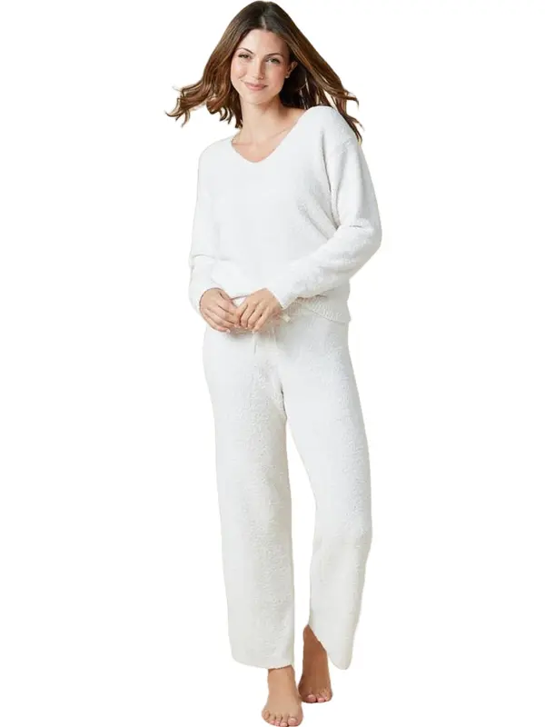 SOFTIES Solid Marshmallow V-neck Lounge Set - Almond