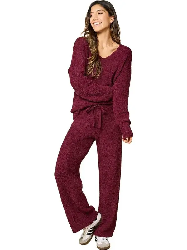 SOFTIES Solid Marshmallow V-neck Lounge Set - Cherry Cola