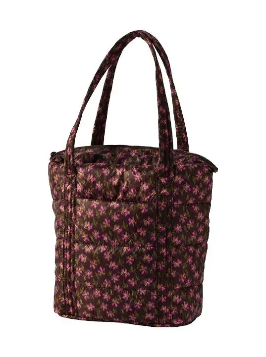 LANDS' END Wanderweight Ultralight Packable Tote Bag - Rich Coffee Ikat Floral