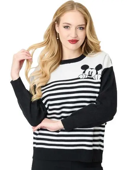 Unique Vintage Long Sleeve Sweater - Black & White Stripes