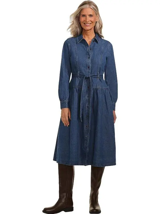 LANDS' END Petite Soft Denim Midi Shirt Dress - Indigo Tide Blue