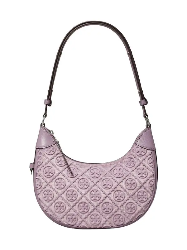 Tory Burch T Monogram Fil Coupé Crescent Shoulder Bag - Lilac