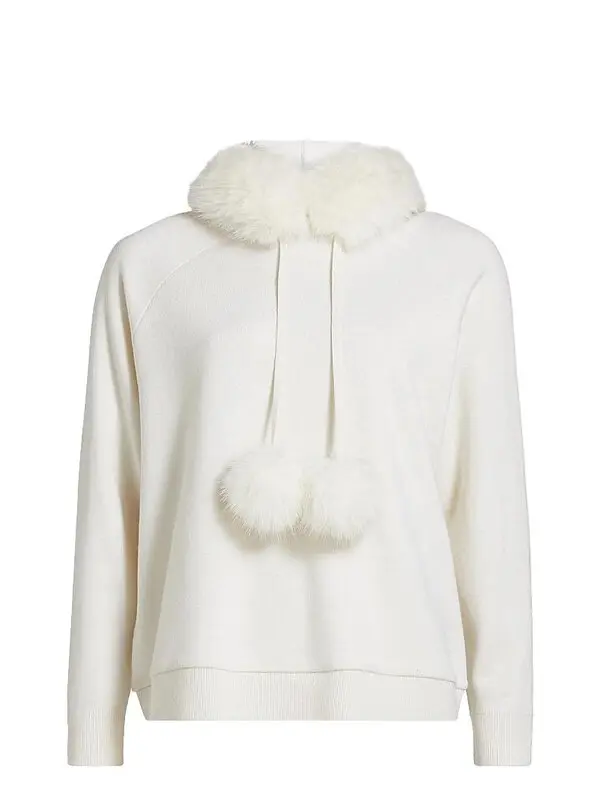 Alice + Olivia Oscar Faux Fur-trimmed Knit Hoodie - Ecru