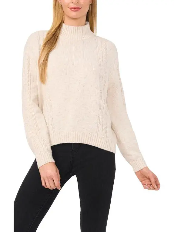 CECE DUPRAZ Metallic Mock Neck Cable Stitch Sweater - Birch
