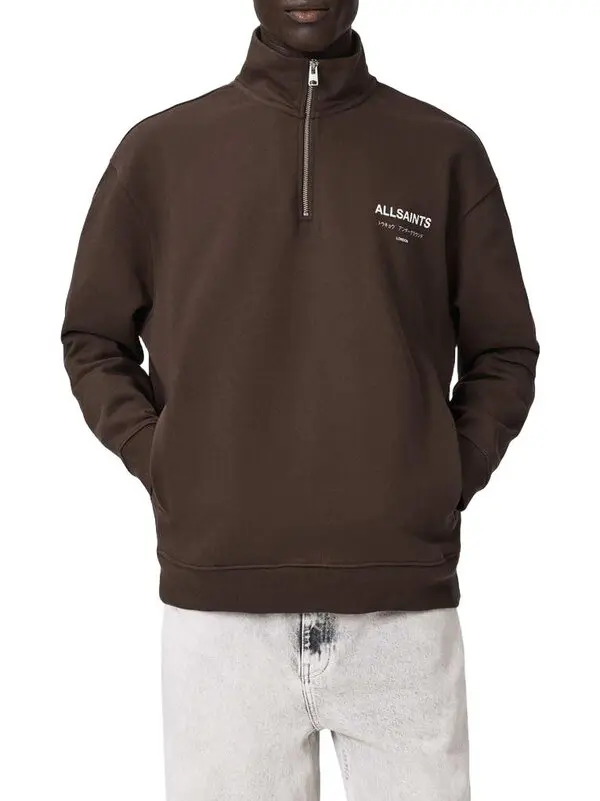 ALLSAINTS Underground Oversized Half Zip Pullover - Bitter Brown