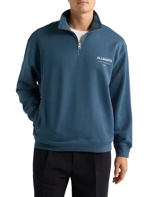 ALLSAINTS Underground Oversized Half Zip Pullover - Teal Blue