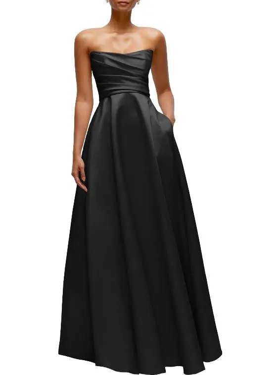 Dessy Collection Ruched Strapless Gown - Black