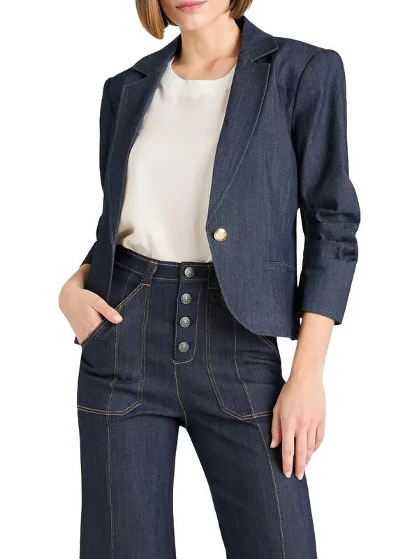 Cinq À Sept Khloe Cropped Denim Blazer - Indigo