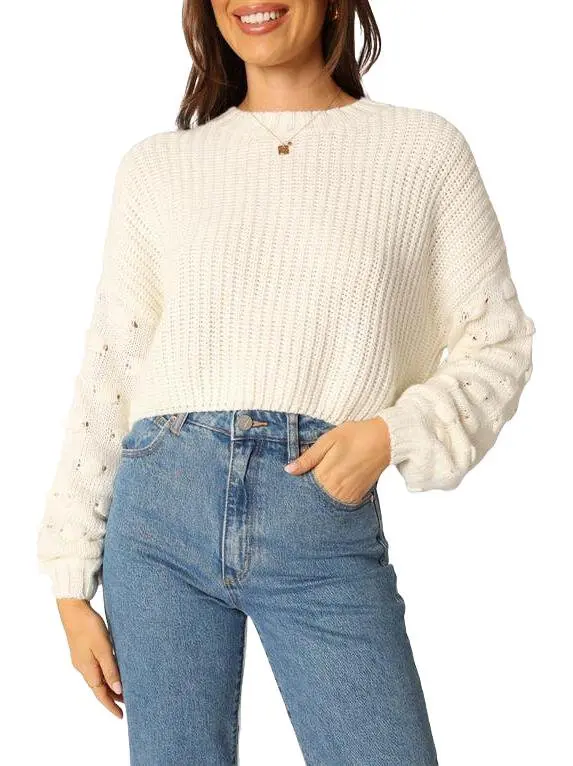 PETAL & PUP Catalina Textured Stitch Sleeve Sweater - Ivory