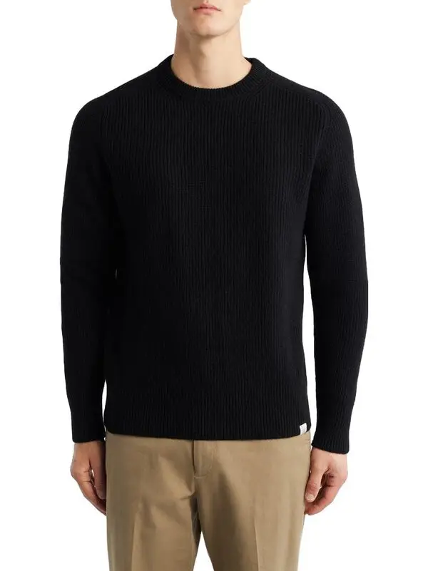 MERZ B. SCHWANEN Wool & Cashmere Rib Crewneck Sweater - Deep Black