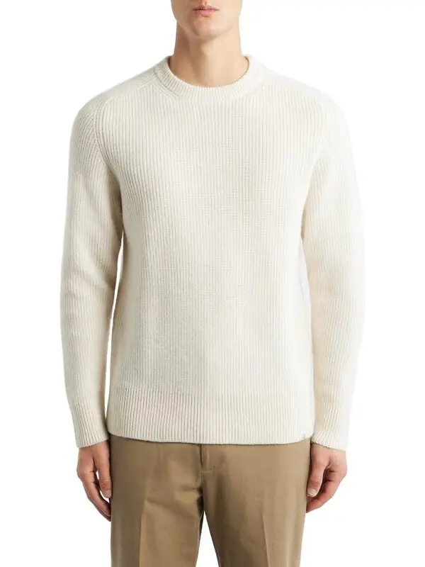 MERZ B. SCHWANEN Wool & Cashmere Rib Crewneck Sweater - Nature