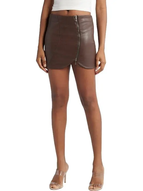 MISTRESS ROCKS Faux Leather Mini Skirt - Earth