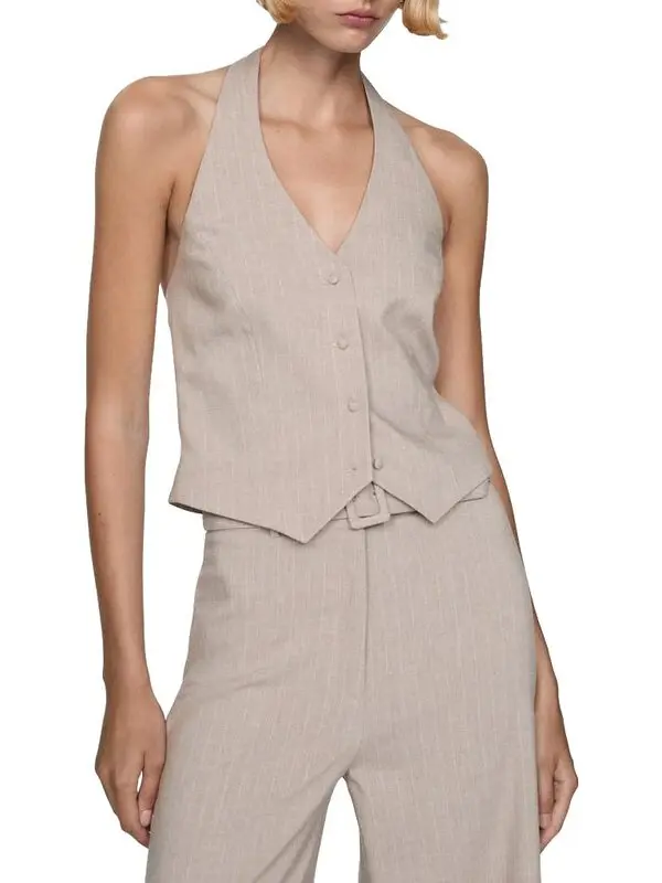 Mango Pinstripe Halter Vest - Beige