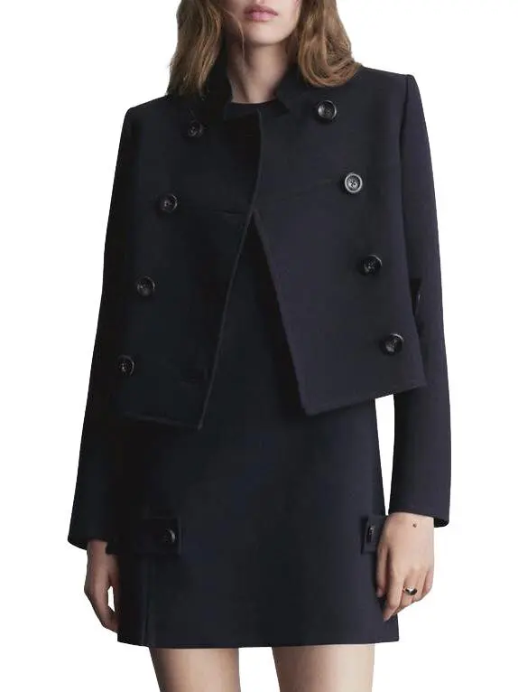 Mango Double-breasted Cropped Jacket - Dark Navy