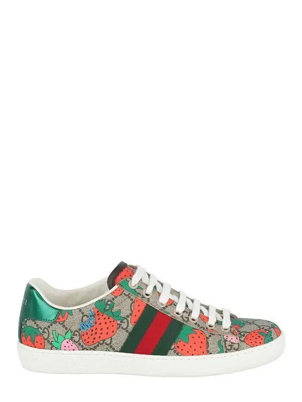 Gucci Gg Supreme Ace Strawberry Sneakers - Beige