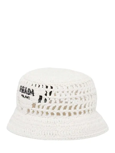 Prada Raffia Bucket Hat - White