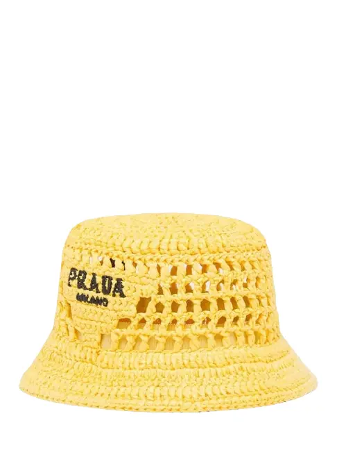 Prada Raffia Bucket Hat - Yellow