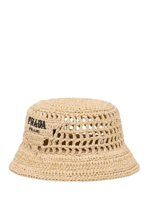 Prada Raffia Bucket Hat - Natural