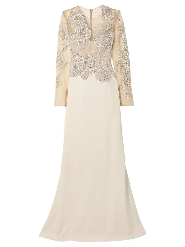 GEORGES HOBEIKA Crystal-embellished Gown - Neutrals