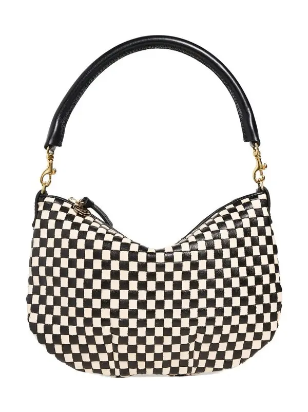 Clare V. Petite Moyen Messenger - Black & Cream Woven Checker
