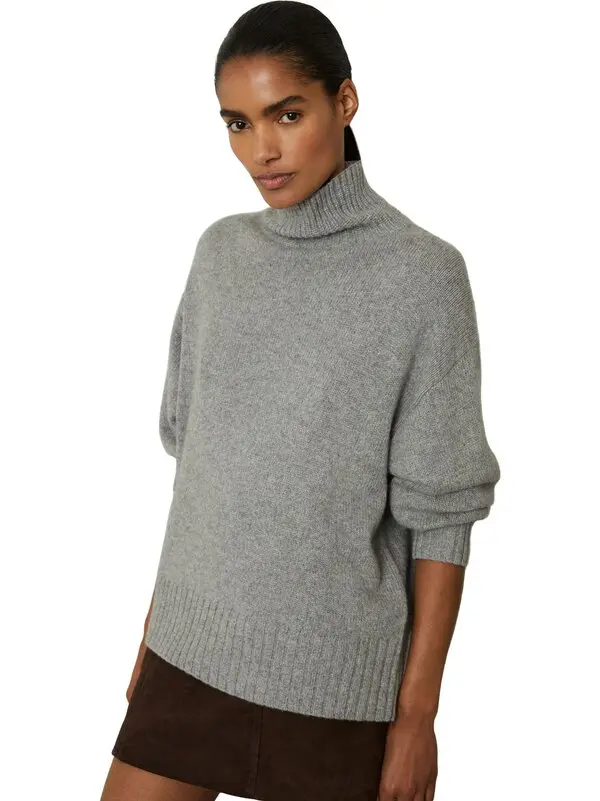 REISS Corrine 100% Cashmere Roll Neck Jumper - Grey Marl
