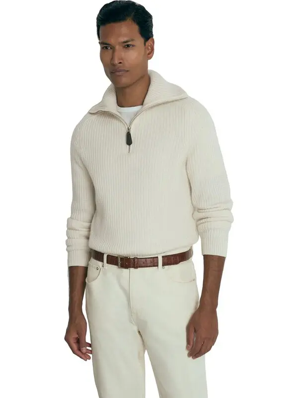 REISS Santo Atelier Ribbed Cashmere Funnel-neck Jumper - White