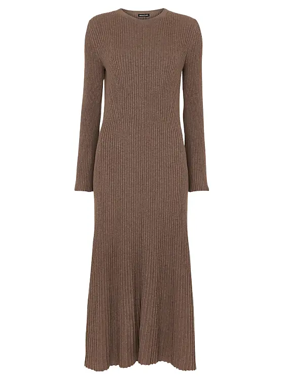 Whistles Willow Ribbed Cotton-cashmere Knitted Midi Dress - Cream