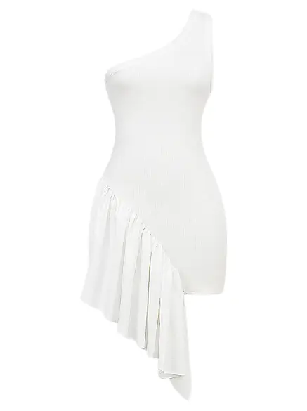 MISTRESS ROCKS Ruffled Asymmetric Mini Dress - White