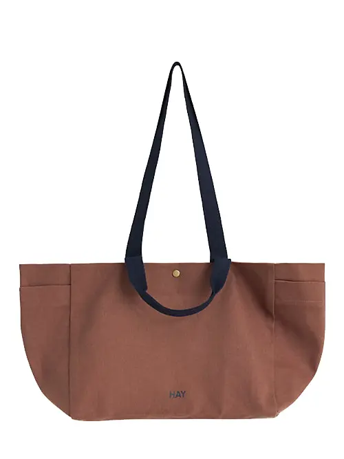HAY Brand-embroidered Cotton Weekend Bag - Milk Chocolate