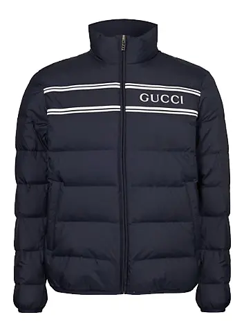 Gucci Stripe-print Lightweight Shell-down Jacket - Navy Mix